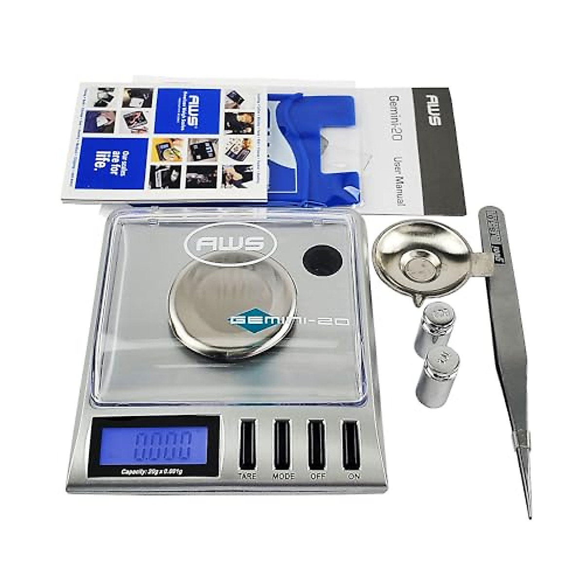 Gemini 20 - Portable Precision Modern Stainless Steel Digital Milligram Scale 20g x 0.001g (Silver) - AMERICAN WEIGH SCALES