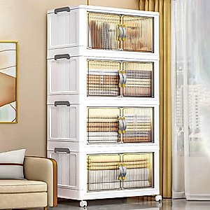 MOPUP Closet Organizers and Storage - 132 QT Stackable Storage Bins with Lids and Doors and Wheels, Dorm Room Essentials, 32 Gal Collapsible Stackable Storage Bins, Plastic