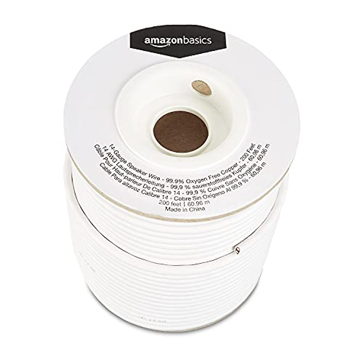 Amazon Basics 14-Gauge Audio Speaker Wire Cable - 99.9% Oxygen-Free Copper, 200 Feet, White