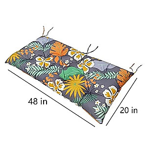 Outdoor Bench Cushion 48"x20", Waterproof Patio Cushions 3 Seaters Swing Cushion Replacement with Ties, for Garden Patio Furniture Lounger Bench (Flower, 48x20 in)