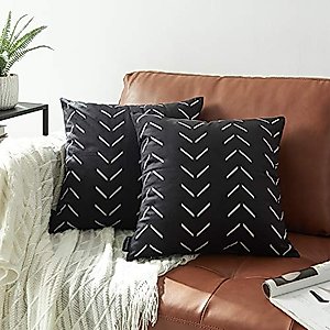 Nestinco Set of 2 Boho Pillow Covers 16 x 16 inches Black Square Pillow Covers with White Arrows Print Polyester Blend Decorative Throw Pillow Covers Sofa Cushion Cases