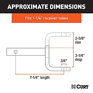 CURT 45521 Class 2 Trailer Hitch Ball Mount, Fits 1-1/4-Inch Receiver, 3,500 lbs, 3/4-Inch Hole, 3-1/4-Inch Drop, 2-5/8-Inch Rise , black