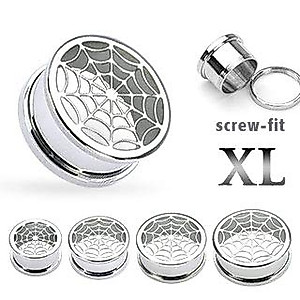 Covet Jewelry Hollow Spider-Web Screw Fit Tunnel 316L Surgical Steel (5/8" (16mm))