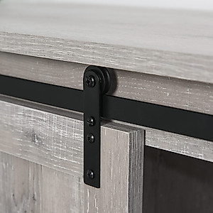 HOMCOM Farmhouse Accent Cabinet, Kitchen Cupboard Storage Cabinet with Barn Door and Adjustable Shelf, Gray Oak