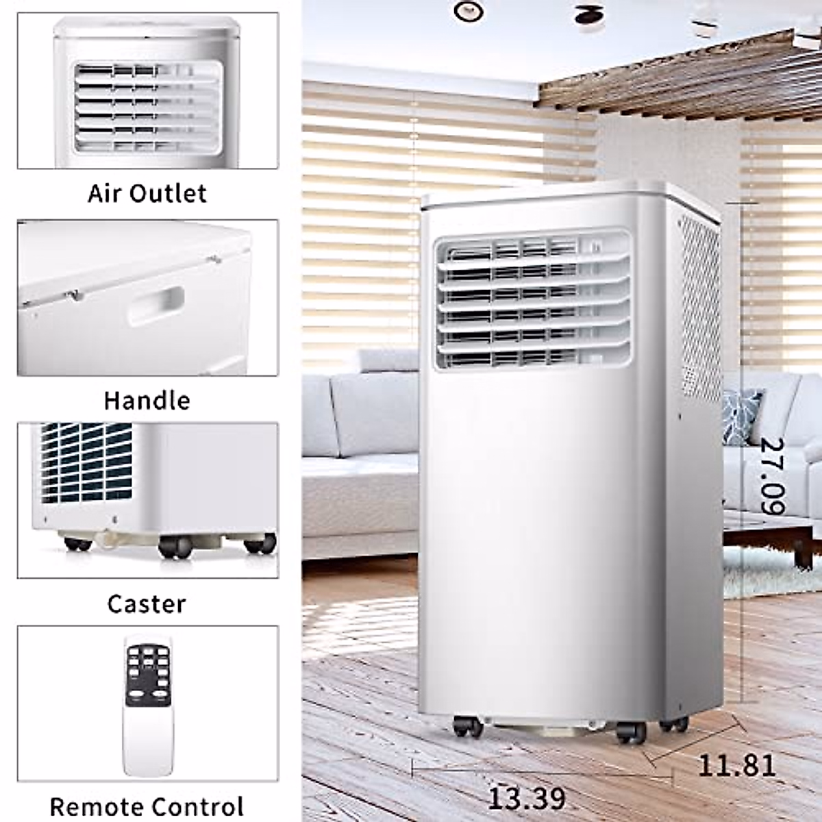 Antarctic Star Portable Air Conditioner 8500 BTU (ASHRAE), Remote Control, Fan Mode, Cools 250sq. ft, 24 Hour Timer, Quiet Operation,Window Fan, 2 Fan Speed for Bedroom Office Home Dorm