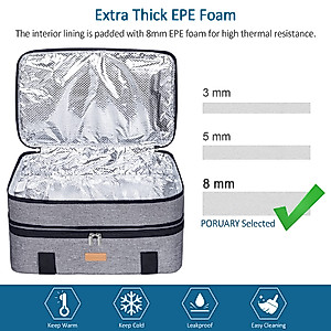 Poruary Double Casserole Carrier for Hot or Cold Food,Expandable Insulated Bag,Perfect Lasagna Holder Tote for Potlucks, Picnics,Beaches,Traveling or Gifts,Fits 9“x13” Baking Dish,Gray