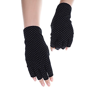 Boao 2 Pieces Women Sunscreen Fingerless Gloves UV Protection Half Finger Sunblock Gloves for Driving Riding Fishing Golfing Outdoor Activities (Black, Khaki Dot)