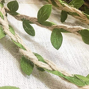 Amlrt 2 packs Natural Jute Twine, 5MM Burlap Leaf Ribbon Artificial Vine Green Leaves Wedding Home Garden, Perfect Braided Decorated Vine for Art & Crafting Home Packing Decoration and any Party Décor