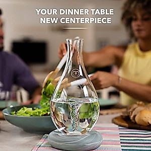MAYU Swirl Structured Water Pitcher - Handblown Glass Carafe 1.5 Liter Design Jug - Dispenser Stand with Innovative Vortex Technology - Great for Reverse Osmosis Filter Users |51 Oz (Graystone Base)
