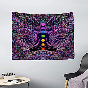 Seven Chakra Tapestry - Bohemian Mandala Yoga Meditation Wall Hanging Boho Studio Room Decoration Spiritual Gift Art Home Bedroom Decor Living Room Divider Door Curtain Balcony Sheer W59.1"×H51.2"