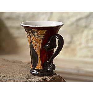 Pottery Coffee Mug, Cat Mug, Red Mug with Unique Hand Painted Decoration