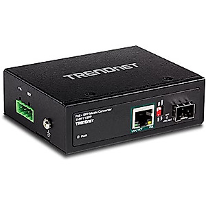 TRENDnet Industrial SFP to Gigabit PoE+ Media Converter, IP30 Rated Housing, Operating Temperature Range -40°– 75 °C to (-40° – 167 °F), TI-PF11SFP, Black
