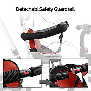 4 in 1 Kids Tricycle, Toddler Tricycle for Children Aged 1 to 5 Years Old, Baby Tricycle with Adjustable Canopy/Safety Seat/Storage Basket/Foot Pedals/Cup Holder (Gray)