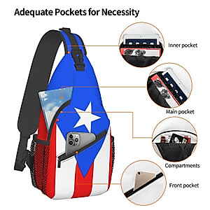 HUIOADOO Puerto Rico Flag Sling Backpack Travel Hiking Daypack Crossbody Shoulder Bag For Women Men Gift Crossbody Purse With Water Bottle