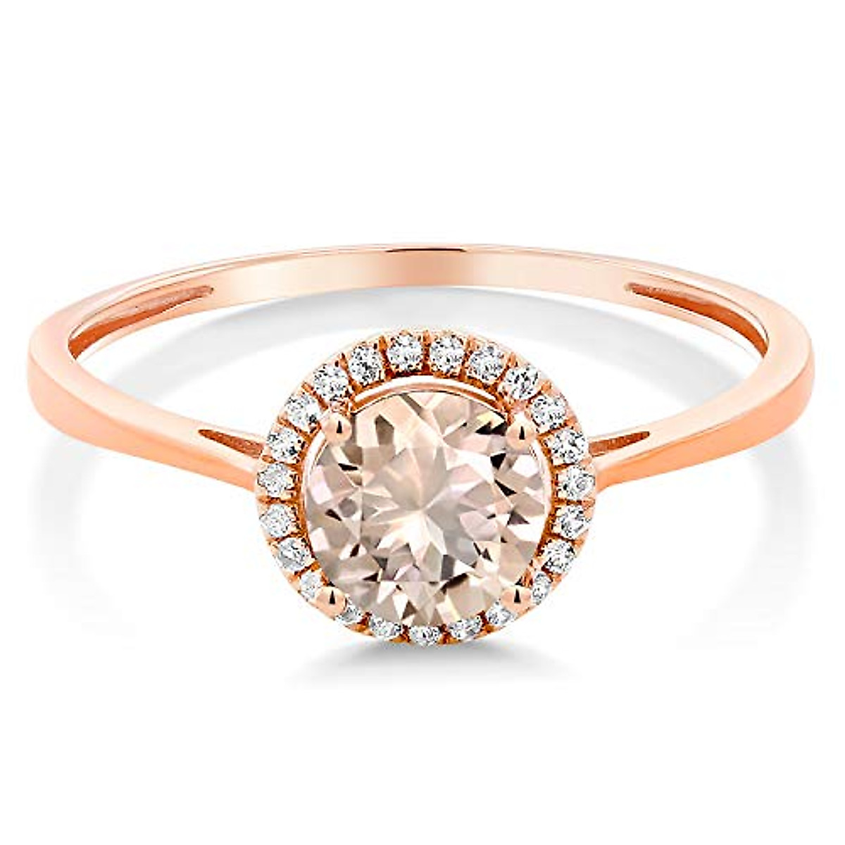 Gem Stone King 10K Rose Gold Gemstone Birthstone & Diamond Halo Promise Wedding Engagement Ring | Round 6MM | Rose Gold Ring For Women