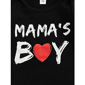 Vervocedenovo Newborn Baby Boy Valentines Day Outfit Mama 's Boy Bodysuit Romper Heart Long Pants Hat 3Pcs Clothes Set (Black Red, 12-18 Months)