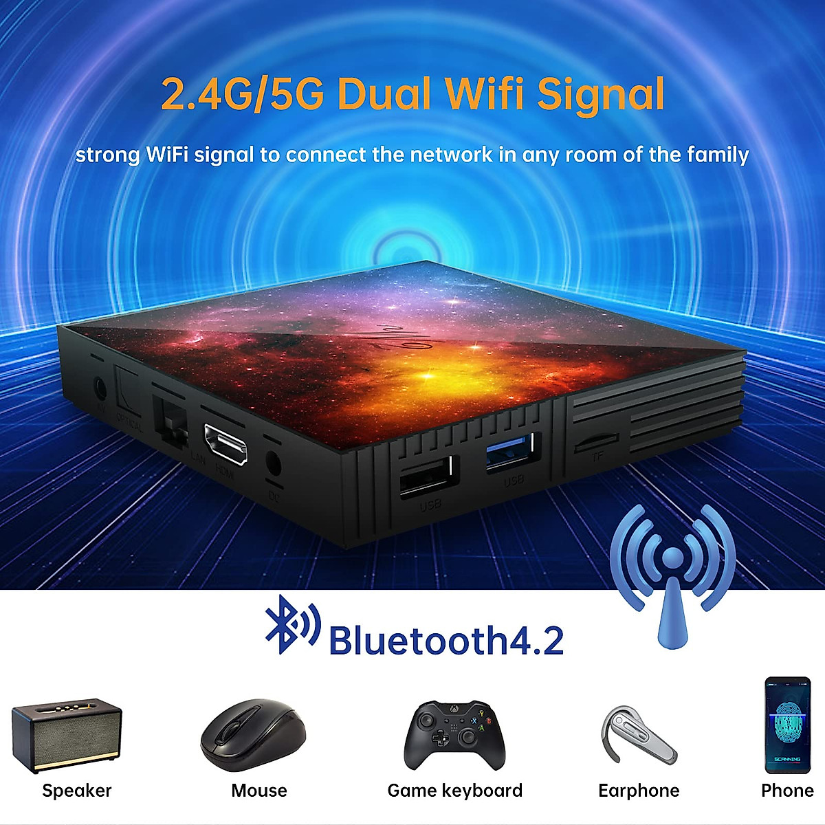 Android 11 TV Box 4GB RAM 64GB ROM W2 Mali-G31 Smart Set Top Box Builtin 2.4G/5G WiFi Bluetooth 4.2, Media Player Support 3D 4K UHD Videos, with Wireless Mini Keyboard