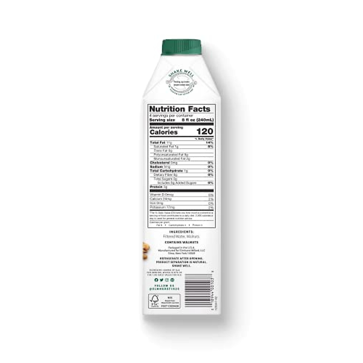 Elmhurst 1925 Milked Walnuts Unsweetened Walnut Milk, Dairy Free, Vegan, 32 Ounce (Pack of 6)