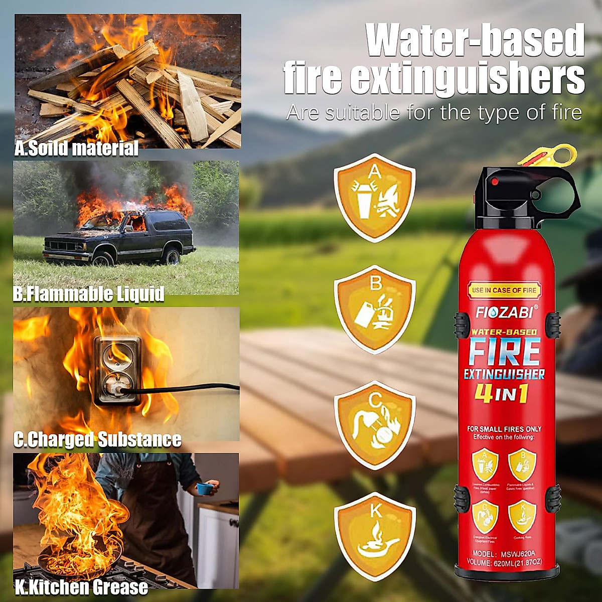 FIOZABI Portable Fire Extinguisher Spray With Bracket Can Prevent Re-Ignition,Best Suitable for The House/Car/Truck/Boat/Kitchen/Home Fire Extinguishers Fire Type A/B/C/K 620ml (4 PACK)