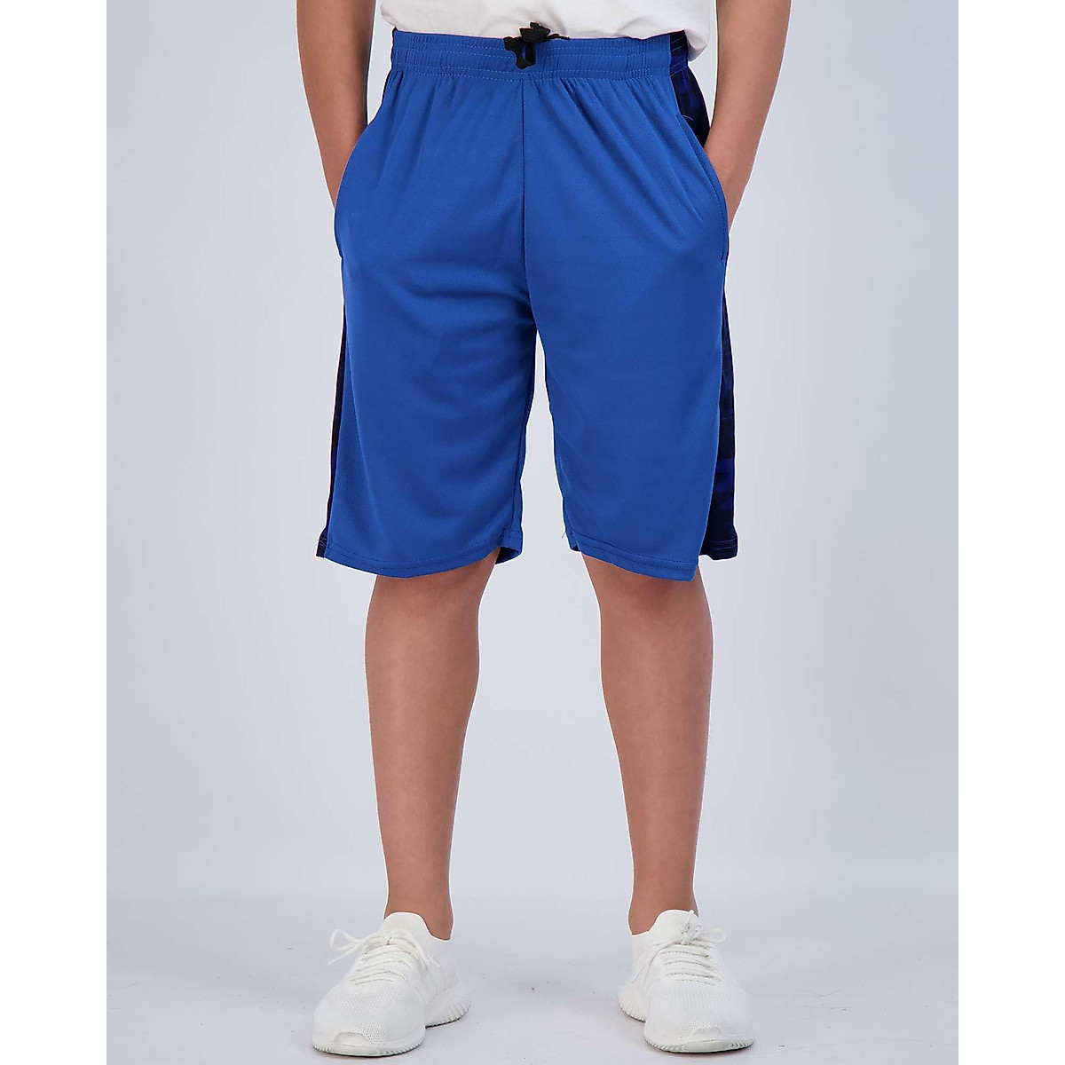 Real Essentials Boys Workout Quick Dry Shorts Youth Clothes Mesh Active Athletic Basketball Soccer Kids Pockets Running Teen Dry-Fit XL (16-18) 5-Pack