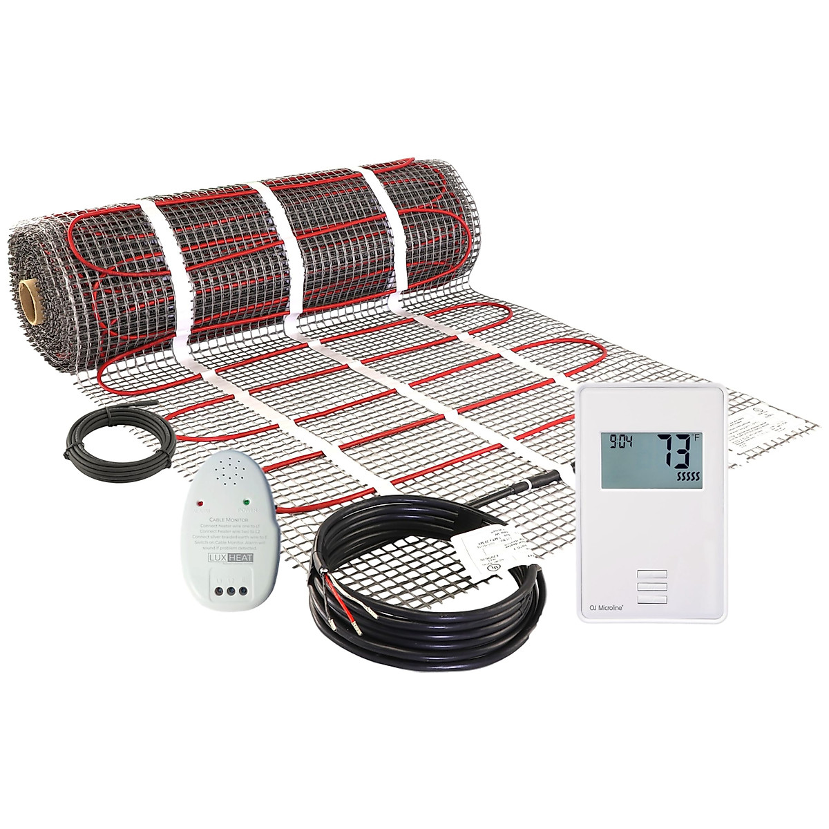 LuxHeat 80 Sqft Mat Kit, 120v Electric Radiant Floor heating System for Under Tile & Laminate. Floor Heat Kit Includes Heating Mat, Alarm, OJ Microline Non Programmable Thermostat with GFCI & Sensor
