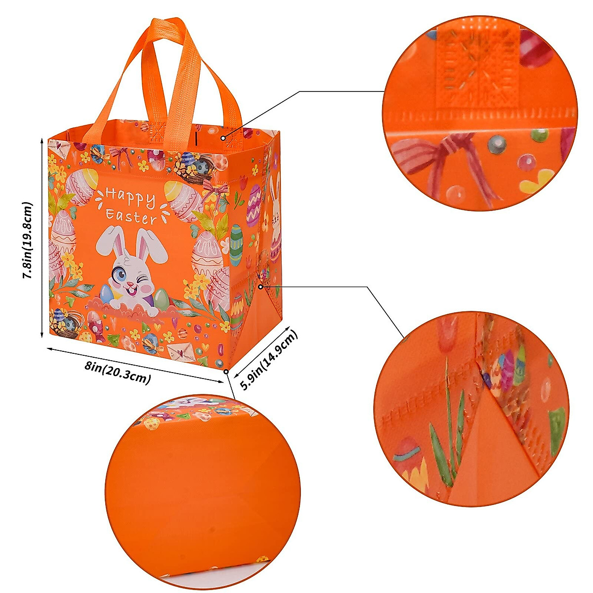 Fayayuan 12PCS Easter Gift Bags Large Reusable Bunny Egg Easter Basket Tote Bags,Non-Woven Easter Treat Bags for Gifts Wrapping, Egg Hunt Game, Easter Party Supplies, 8.3×7.9×5.9inch