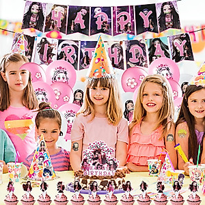 Mprocen 84PCS Happy Balloons Birthday Banner Party Supplies Pink,Cake Topper,Cupcake Toppers,Latex Balloons,Invitation Card,Tattoo Stickers