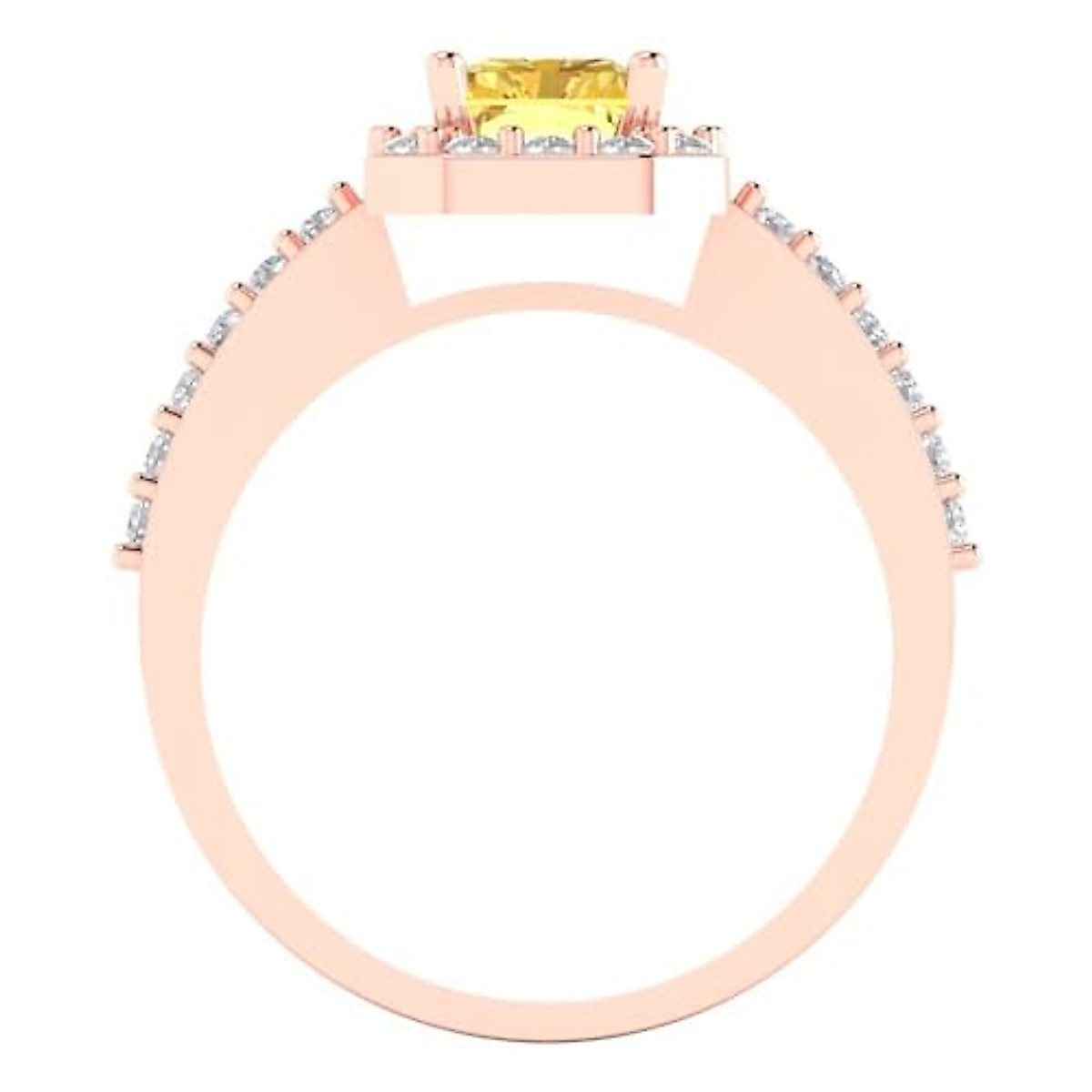 Clara Pucci 2.07 ct Emerald Cut Solitaire Halo Genuine Natural Yellow Citrine Engagement Promise Anniversary Bridal Ring 18K Rose Gold 9