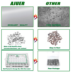 AJUER 1000pcs ISO7380 M2/M2.5/M3/M4 Button Head Socket Cap Screws, Bolts Nuts Washers Assortment Kit, 304 Stainless Steel Metric Screw Set, Small Bolts and Nuts Kit,
