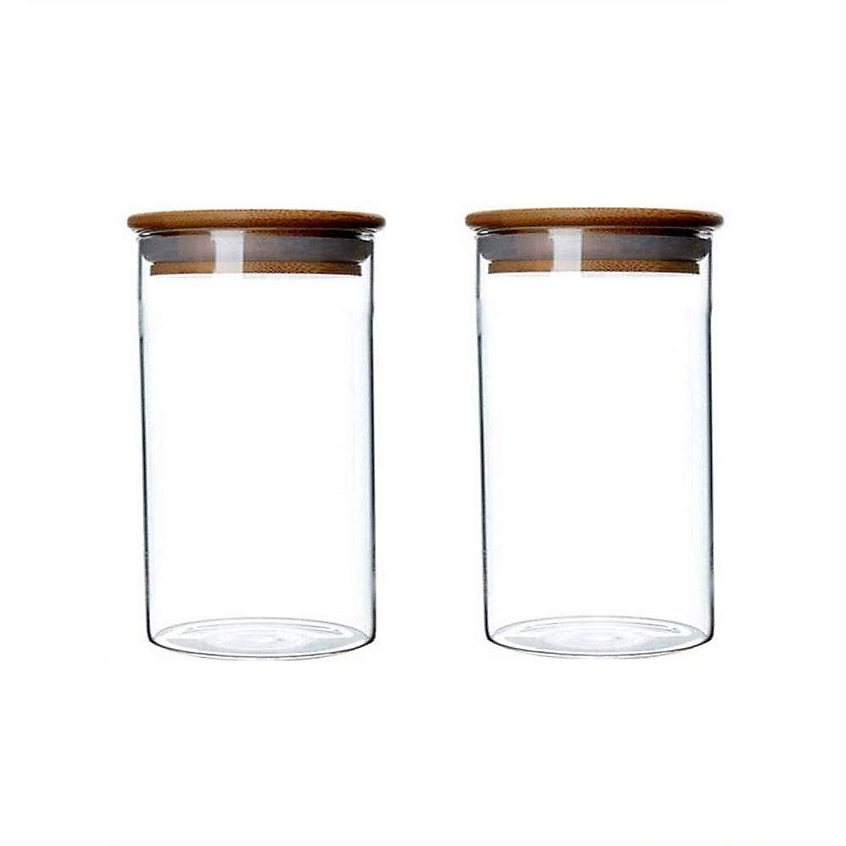 Glass Food Storage Jar Set of 2 (12 oz) BPA Free Clear Glass Canister with Airtight Seal Bamboo Lid Bulk Food Storage Containers for Cereal Tea Coffee Spice Sugar Cookies Nuts Candy
