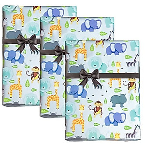 Zoo Animals Lion Elephant Giraffe Baby Shower Wrap Wrapping Gift Paper 12ft Folded with Gift Tags