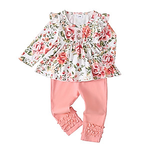 18 Months Girl Clothes Toddler Baby Girl Outfits Floral Shirt Top Pink Pants Fall Winter Little Girl Clothes 2T Outfit for Girl 18-24 Months