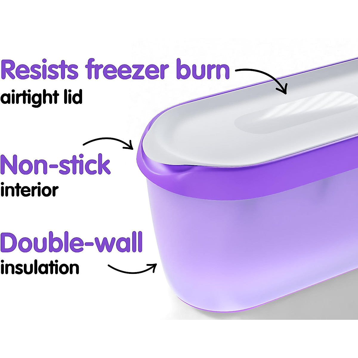 SUMO Ice Cream Containers with Lids for Homemade Ice Cream - 1.5 Quart per Container, Reusable Ice Cream Containers for Freezer Storage, Set of 2 Tubs, Purple