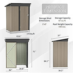 Greesum Metal Outdoor Storage Shed 5FT x 3FT, Steel Utility Tool Shed Storage House with Door & Lock, Metal Sheds Outdoor Storage for Backyard Garden Patio Lawn (5' x 3'), Brown