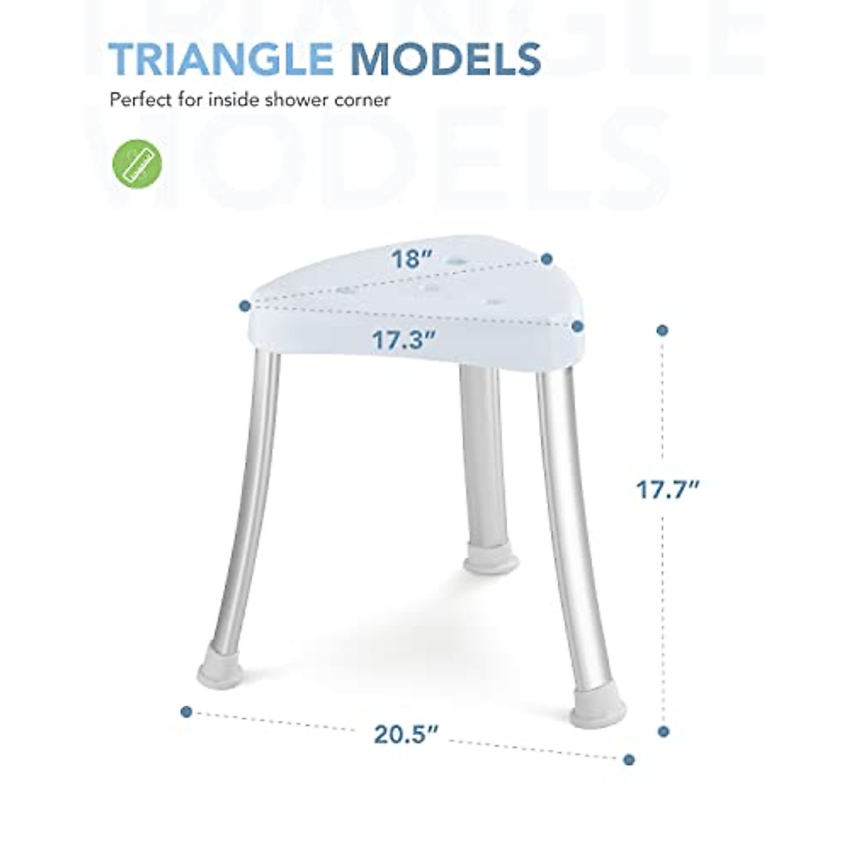OasisSpace Corner Shower Stool - Triangle Spa Shower Seat for Inside Shower, Shower Shaving Stool for Adults, Shower Chair with Anti-Skid Rubber Feet for Small Shower