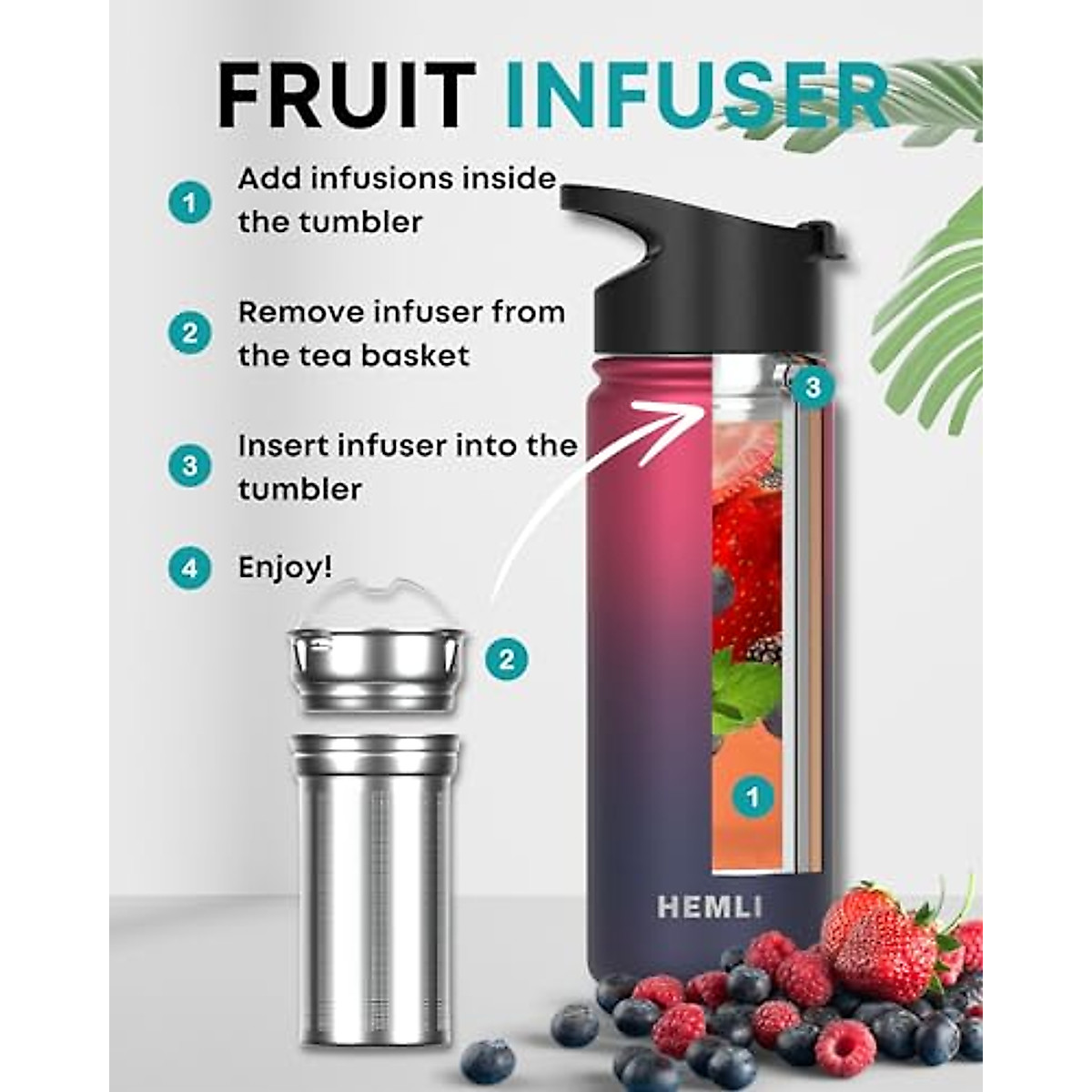 18 oz Insulated Tea Mug with Infuser and Lid - Tea Tumbler, Travel Mug, Portable Flask