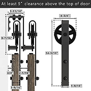 skysen 6FT Low Ceiling Heavy Duty Sliding Barn Door Hardware Double Track Bypass Double Door Kit Black(Bypass Spoke Wheel-2)