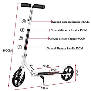 WRRAC-Trampolines Freestyle Sports Kick Scooter Commuter Scooter Height-Adjustable Dual Suspension System Large 200mm Wheels Quick-Release Folding System Durable Push Scooters for Adults Teens