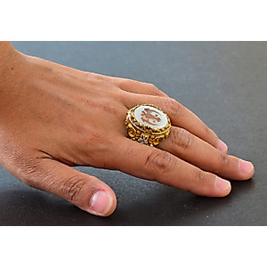 Men's Sterling Silver Ring - Pearl Stone - Signet Ring (Double Headed Eagle)