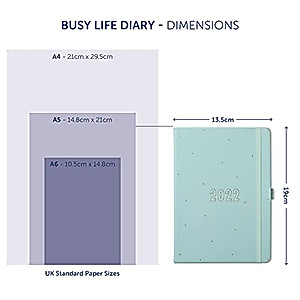 Busy B Busy Life Diary January to December 2022 - A5 Blue Faux Leather Week to View Planner with Dual Schedules, Pen Holder and Pockets