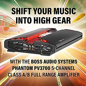 BOSS Audio Systems PV3700 5 Channel Car Stereo Amplifier – 3700 High Output, 5 Channel, 2/4 Ohm Stable, Low/High Level Inputs, High/Low Pass Crossover, Full Range, Bridgeable, for Subwoofer