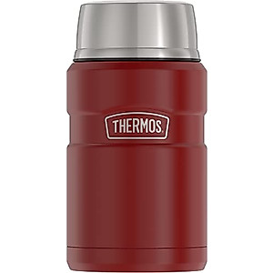 THERMOS Stainless King Vacuum-Insulated Food Jars with Spoon, 24 Ounce, Rustic Red and 16 Ounce, Midnight Blue