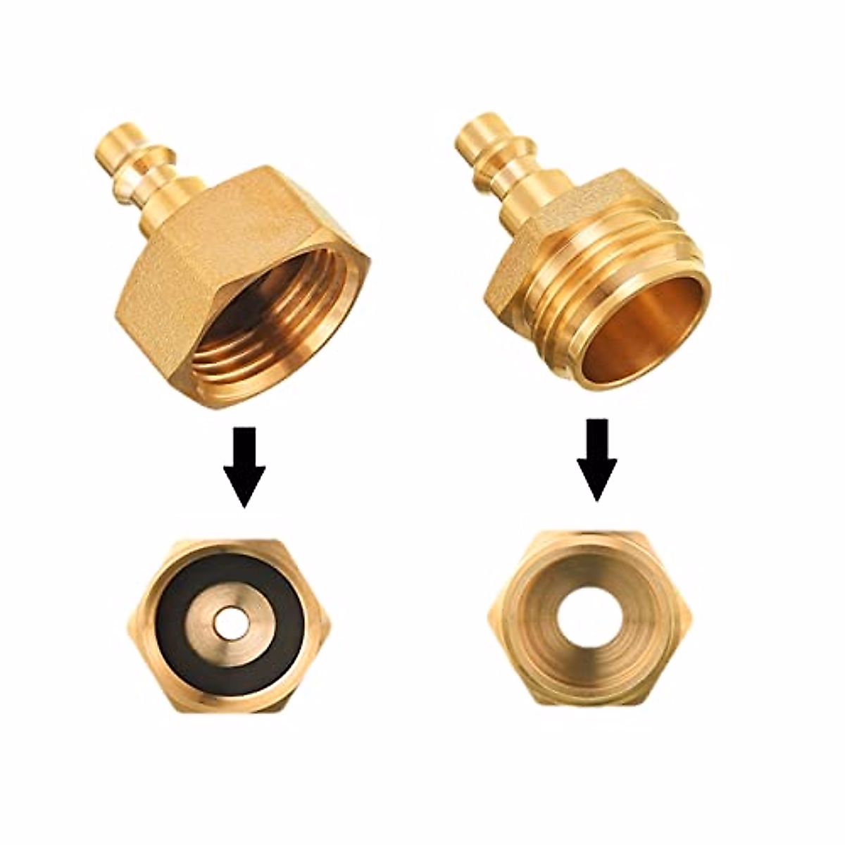 Lead-Free Brass Winterize Blow Out Adapter for Sprinkler Systems Air Compressor Quick Connect 1/4" Quick Connect Plug to GHT 3/4" Garden Hose Fitting for RV, Travel Trailer, Boat & Camper