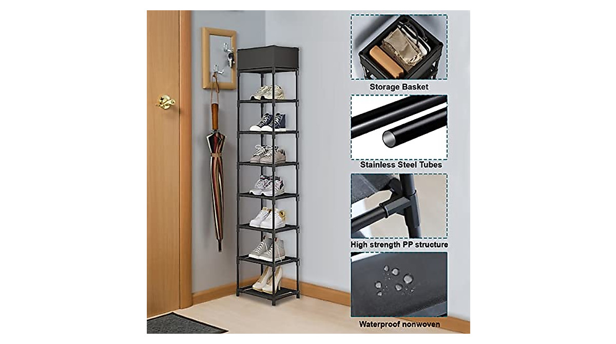Narrow Shoe Rack, 8 Tier Vertical Shoe Rack for Closet Entryway Hallway ...