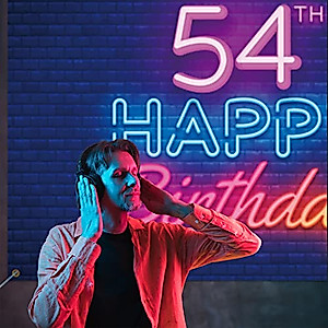 Glow Neon Happy 54th Birthday Backdrop Banner Decor Black – Colorful Glowing 54 Years Old Birthday Party Theme Decorations for Men Women Supplies