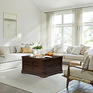 Wnutrees Farmhouse Coffee Table with Hinged Lift Top and Large Hidden Storage Compartment, Rustic Square Wood Central Table for Living Room, Bedroom, Home Office,Walnut