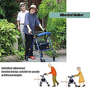 Rollators 4 Wheel with Seat Folding Lightweight, Folding Rollator with Seat and Basket, Rollator Walker for Elderly Adjustable, Disability Aids Walkers, Mobility Walkers 4 Wheels,Load weight 220lbs,Bl