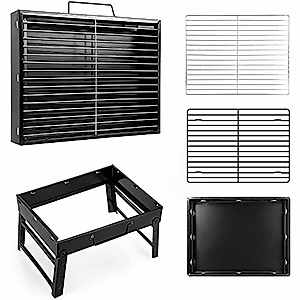 Charcoal Grill, Portable Folding Barbecue Grill BBQ Grill Desk Tabletop Outdoor Stainless Steel Camping Grill for Picnic Garden Terrace Camping Travel(Medium)