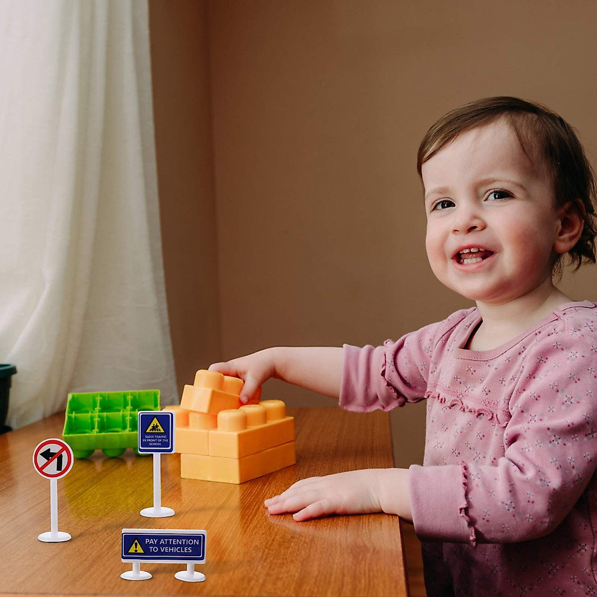 NUOBESTY 56pcs Kids Street Traffic Sign Toys Road Warning Sign Toy Models Children Pretend Play Traffic Barrier Signs Playset for Sand Table