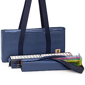 Yellow Mountain Imports American Mahjong Game Set, Santorini with Blue Soft Case - All-in-One Racks with Pushers, Wright Patterson Scoring Coins, Dice, & Wind Indicator